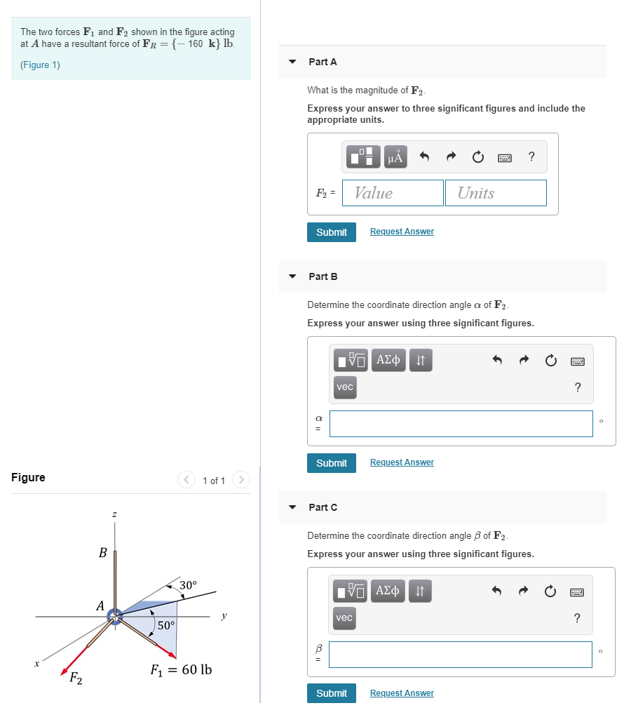 Solved The two forces F1F1 and F2F2 shown in the figure | Chegg.com
