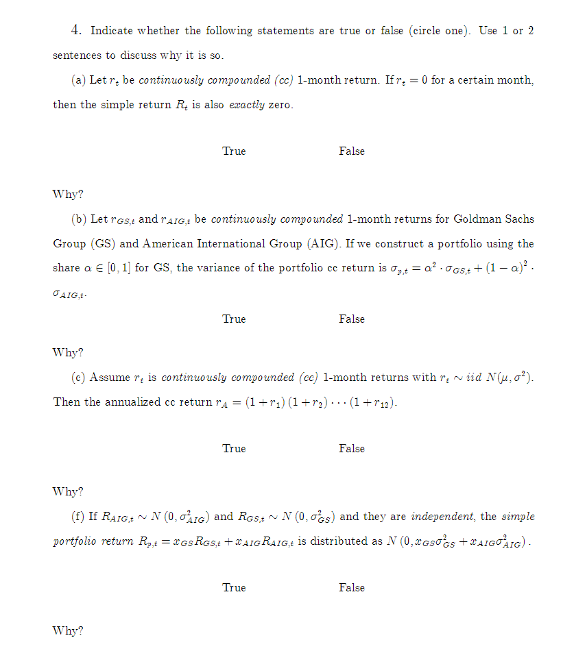 Solved 4. Indicate whether the following statements are true | Chegg.com