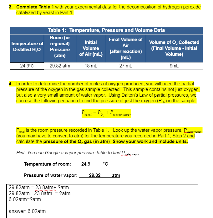 Solved 3. Complete Table 1 with your experimental data for | Chegg.com