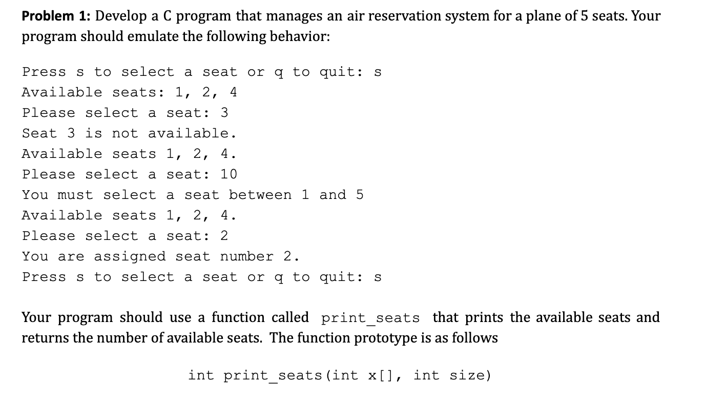 Solved Problem 1: Develop a C program that manages an air | Chegg.com