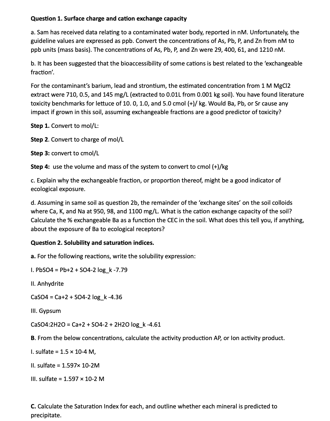 Solved Question 1. ﻿Surface charge and cation exchange | Chegg.com