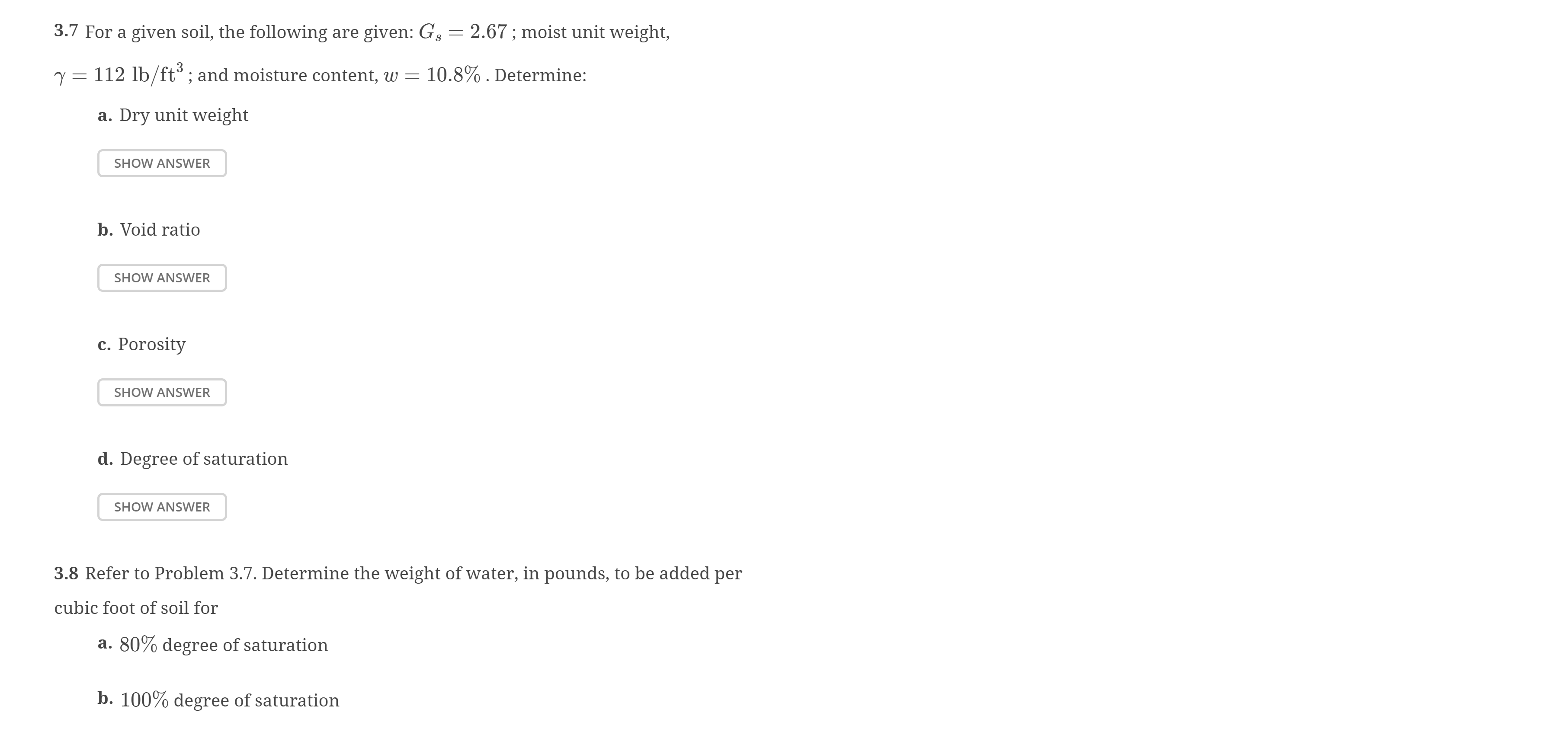 Solved 3.7 For a given soil, the following are given: | Chegg.com