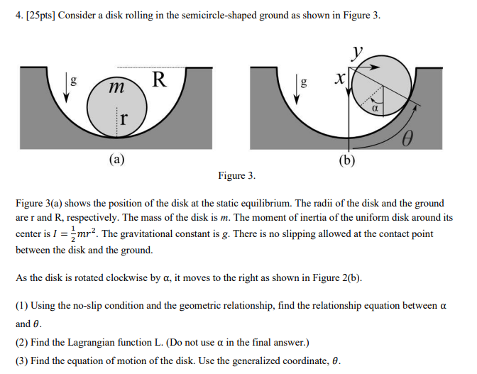 Solved 4. [25pts] Consider a disk rolling in the | Chegg.com