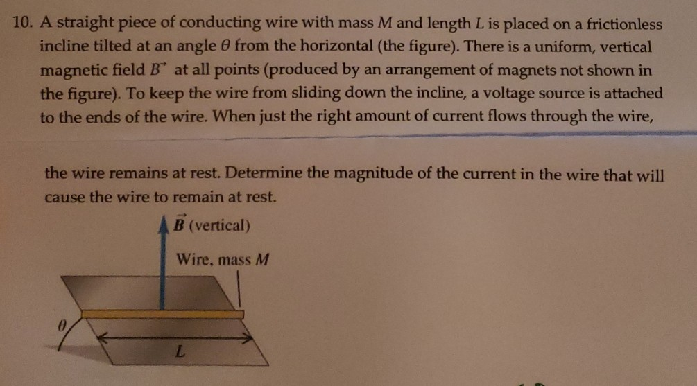 Solved 10. A straight piece of conducting wire with mass M | Chegg.com