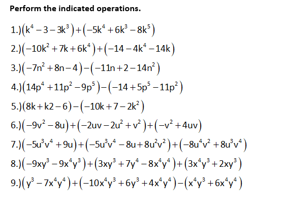 Solved Perform the indicated operations. 1.) | Chegg.com