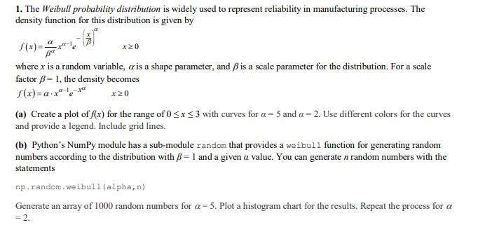 Solved 1. The Weibull probability distribution is widely | Chegg.com