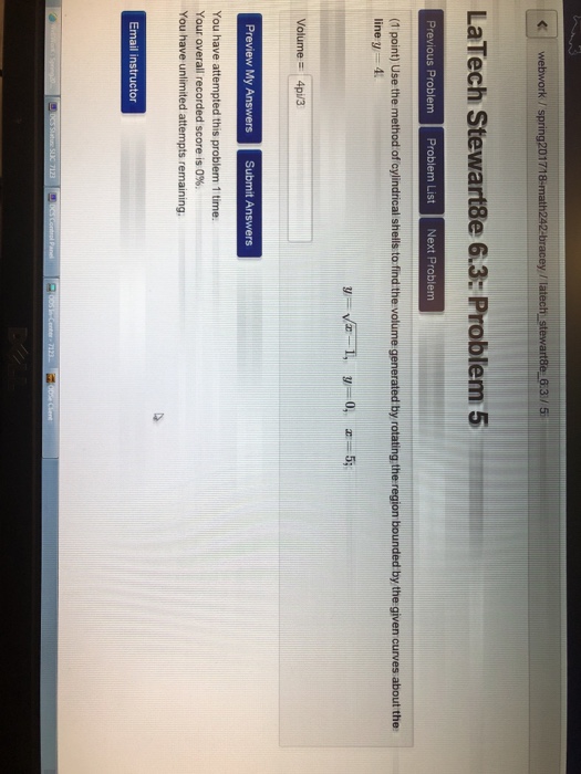 Solved LaTech Stewart8e 6.3 Problem 5 Previous | Chegg.com