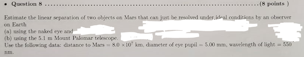Solved Estimate the linear separation of two objects on Mars | Chegg.com