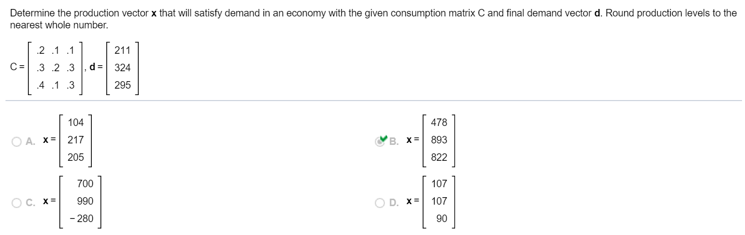 Solved Determine the production vector x that will satisfy | Chegg.com