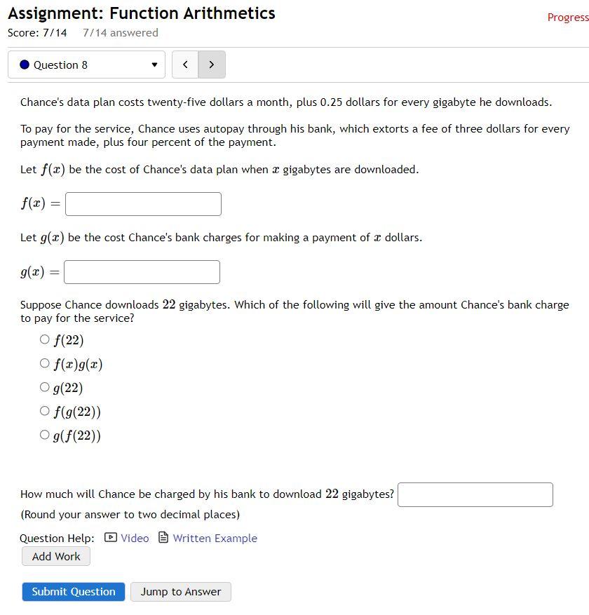 Solved Assignment: Function Arithmetics Score: 7/14 7/14 | Chegg.com