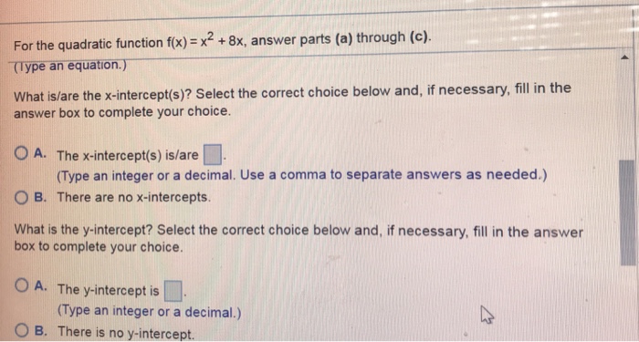Solved For the quadratic function f(x) = x2 + 8x, answer | Chegg.com