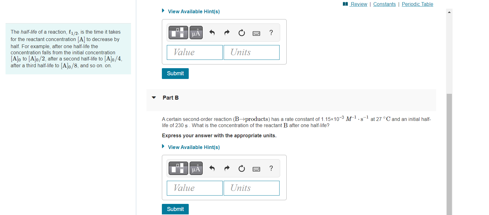 Solved For a first-order reaction, the half-life is | Chegg.com