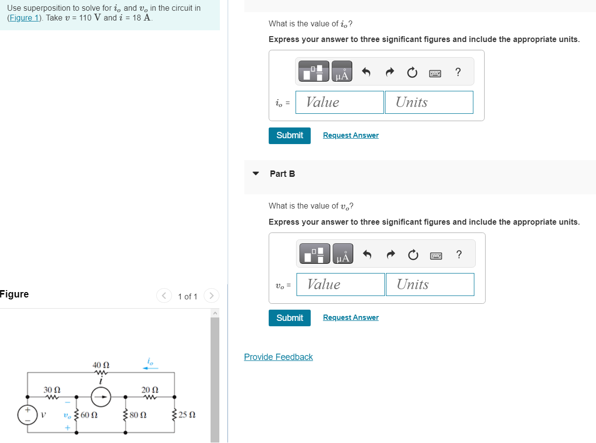 Solved Use superposition to solve for io ﻿and vo ﻿in the | Chegg.com