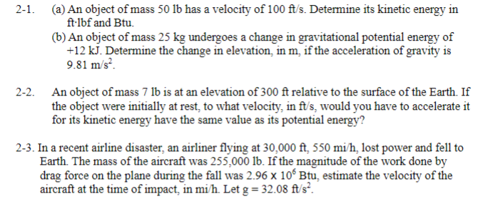 Solved 2−1. (a) An object of mass 50lb has a velocity of | Chegg.com