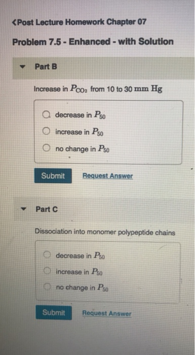 Solved Part A Increase in pH from 7.1 to 7.3 decrease in Po | Chegg.com