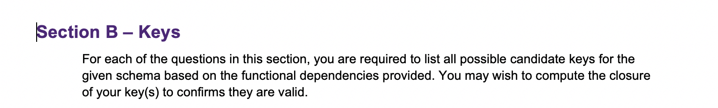 Solved Section B - Keys For each of the questions in this | Chegg.com