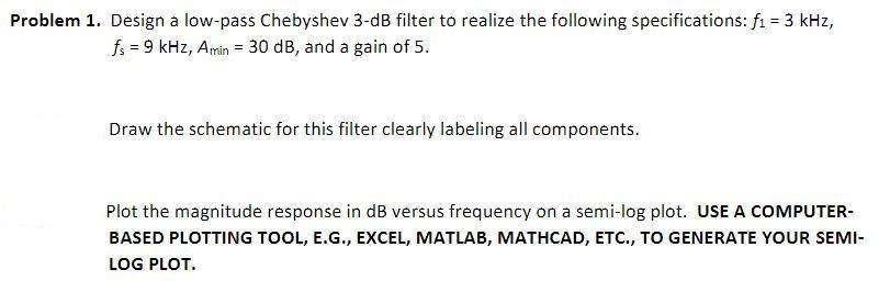 Problem 1. Design a low-pass Chebyshev 3-dB filter to | Chegg.com