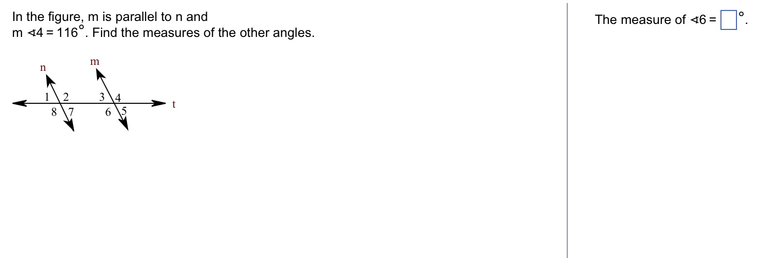 Solved In the figure, m ﻿is parallel to n ﻿and m∢4=116°. | Chegg.com