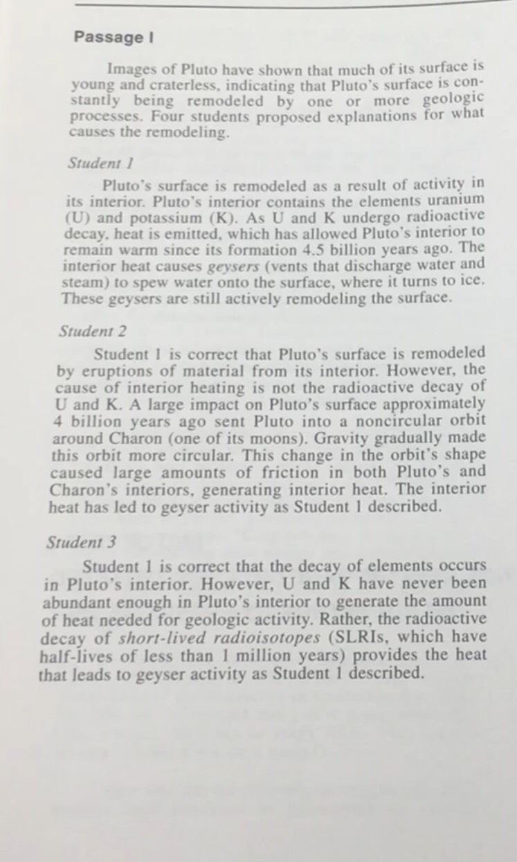 Passage 1 Images of Pluto have shown that much of its | Chegg.com