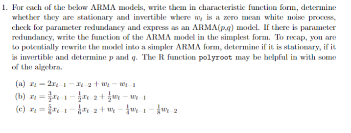 1. For cach of the below ARMA models, write the in | Chegg.com