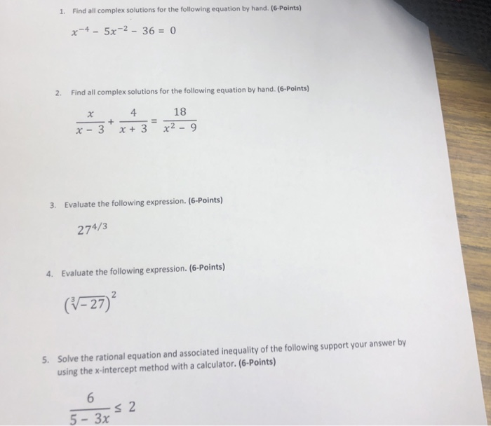 Solved 1. Find all complex solutions for the following | Chegg.com