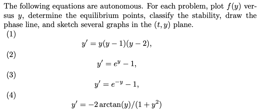 Solved The following equations are autonomous. For each | Chegg.com