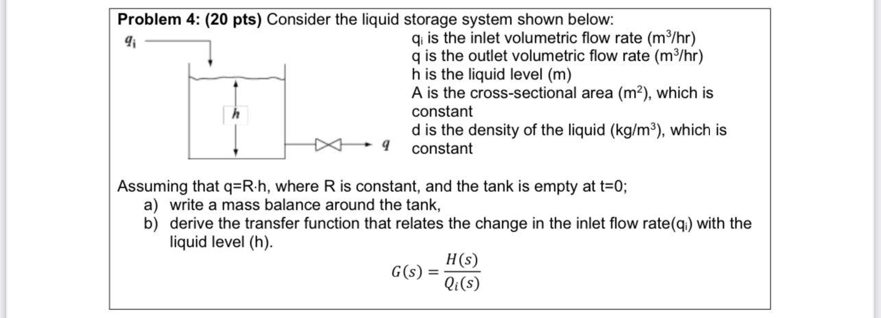 Solved Problem 4: (20 pts) Consider the liquid storage | Chegg.com