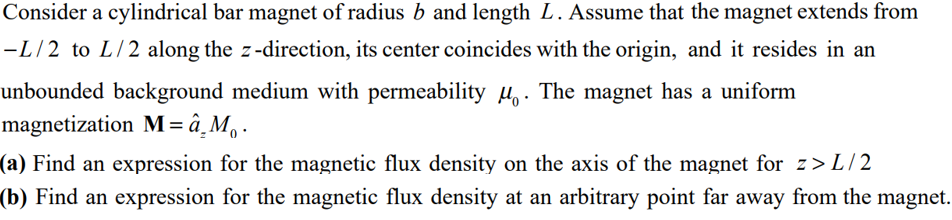 Solved Consider a cylindrical bar magnet of radius b and | Chegg.com