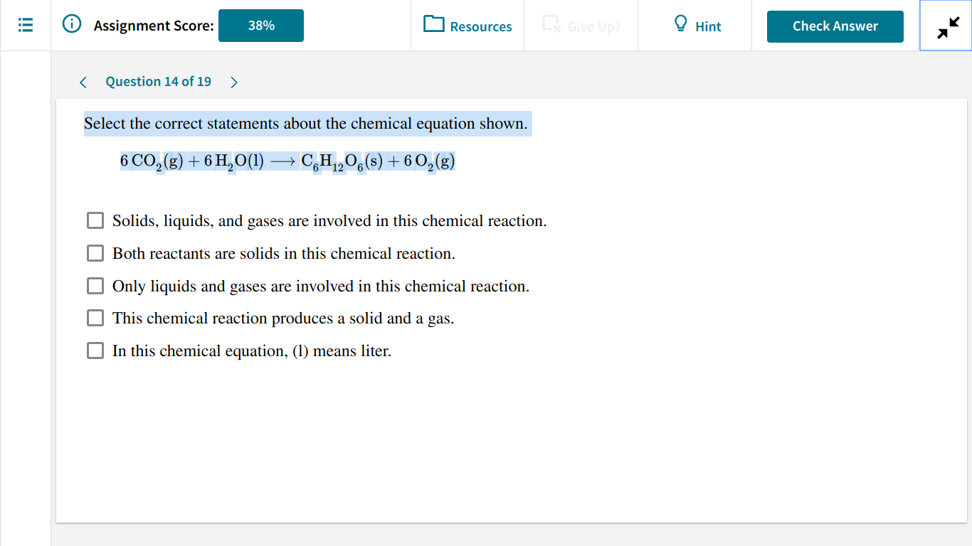 Solved 9 Assignment Score: 38% Resources Hint Check Answer
