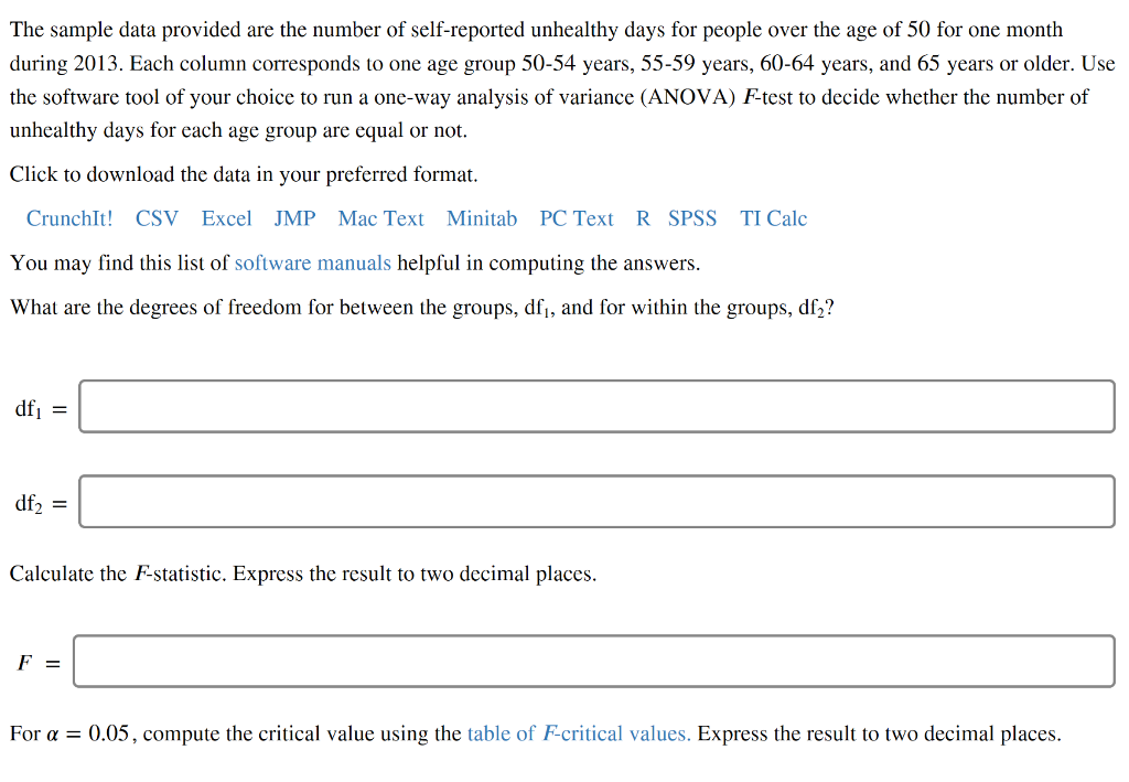 Solved The sample data provided are the number of | Chegg.com