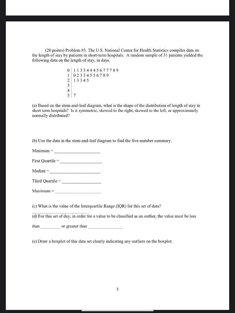 Solved (20 points) Problem #3. The U.S. National Center for | Chegg.com
