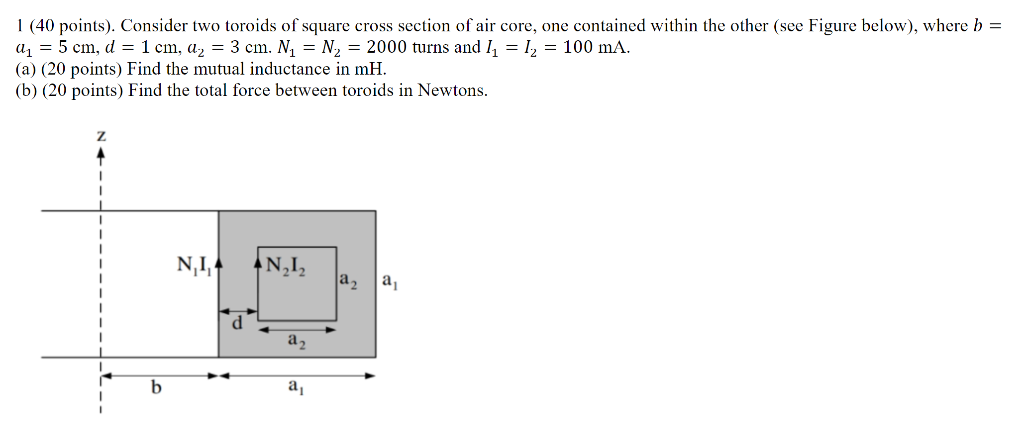Solved - = 5 cm, = = - = 1 (40 points). Consider two toroids | Chegg.com