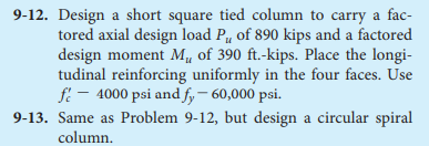 Solved 9-12. Design a short square tied column to carry a | Chegg.com