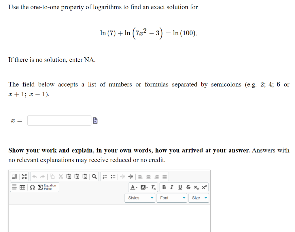 Solved Use the one-to-one property of logarithms to find an | Chegg.com