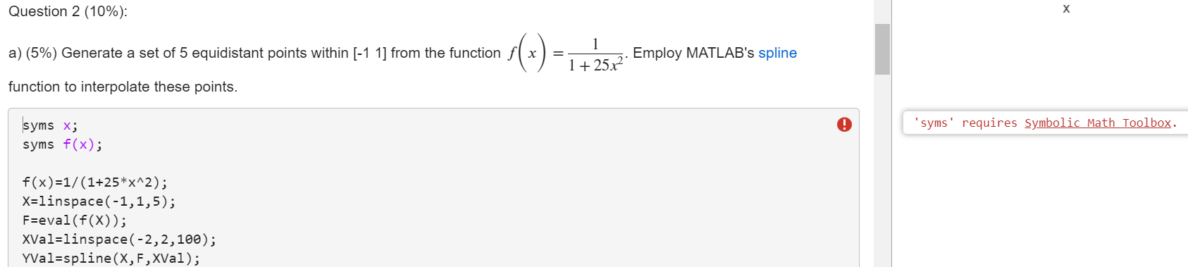 Solved a) (5\%) Generate a set of 5 equidistant points | Chegg.com