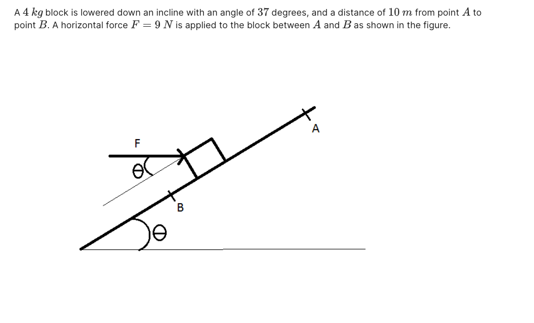 Solved A 4 kg block is lowered down an incline with an angle | Chegg.com