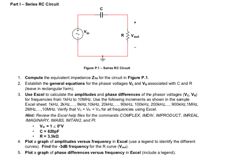 Solved Part I - Series RC Circuit C Vout w Figure P.1 - | Chegg.com