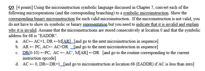 Q3. [4 points] Using the microinstruction symbolic | Chegg.com