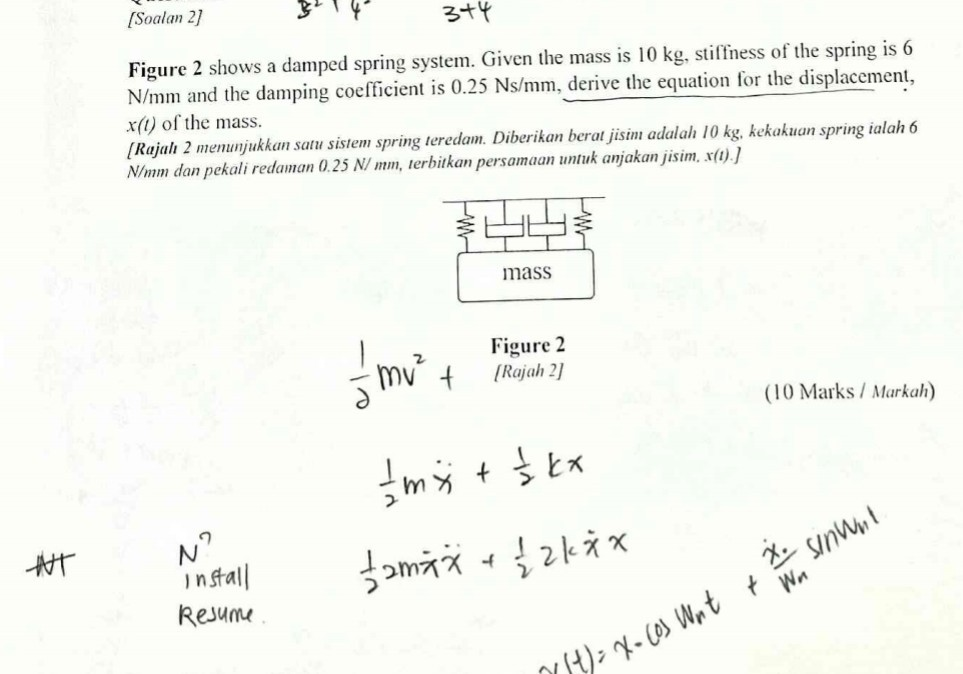 Solved Soalan 21 Figure 2 shows a damped spring system. | Chegg.com
