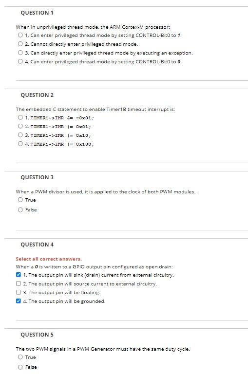 Solved QUESTION 1 When in unprivileged thread mode, the ARM | Chegg.com