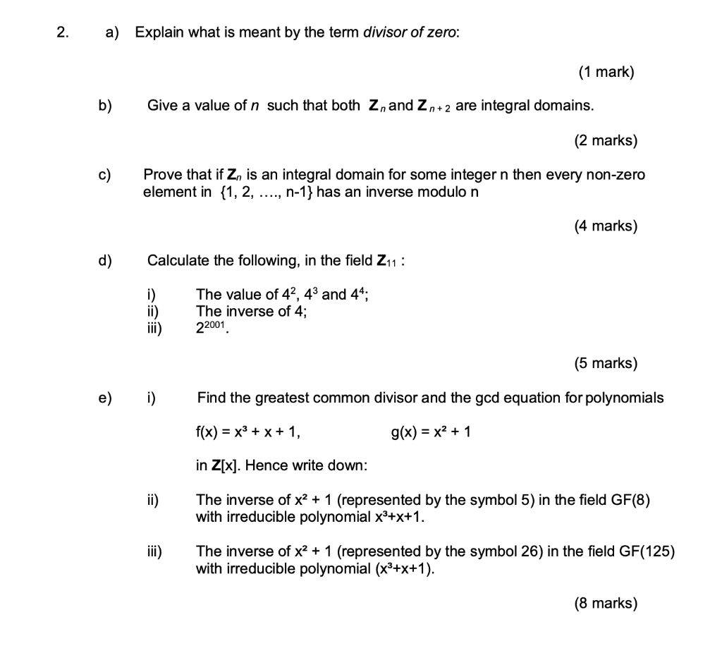 Solved 2. a) Explain what is meant by the term divisor of | Chegg.com