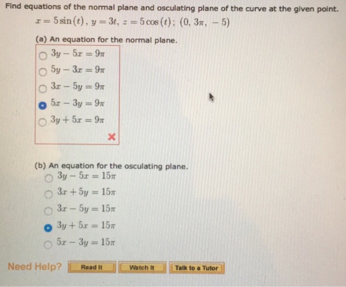 Solved Find Equations Of The Normal Plane And Osculating