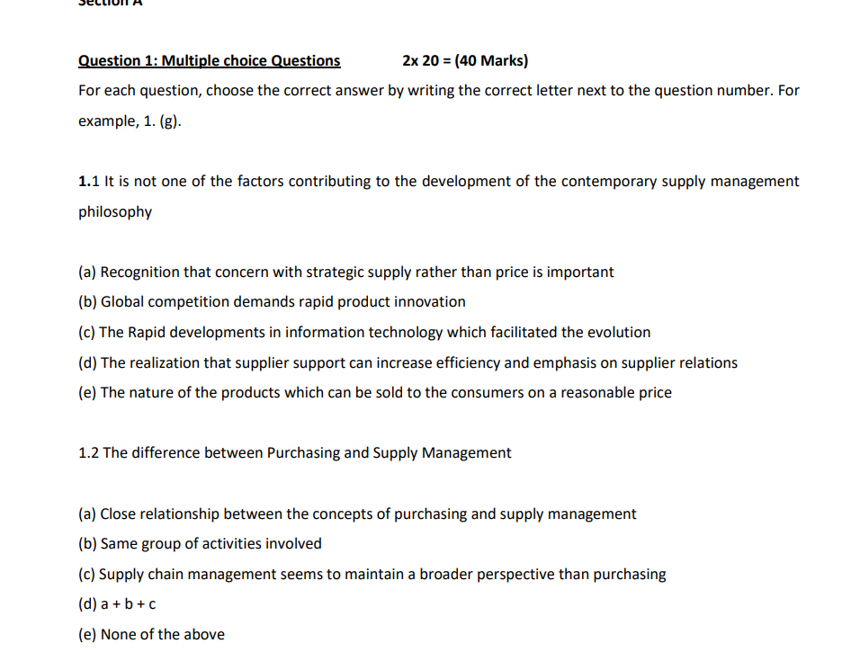 Solved Question 1: Multiple choice Questions 2x 20 = (40 | Chegg.com