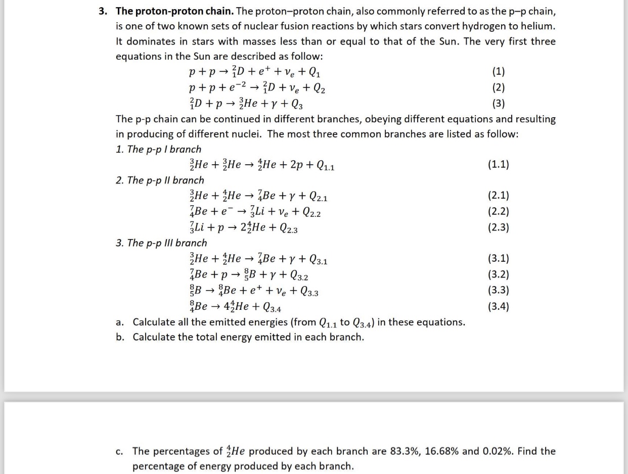 Solved The proton-proton chain. The proton-proton chain, | Chegg.com