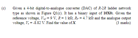 Solved Given a 4-bit digital-to-analogue converter (DAC) of | Chegg.com