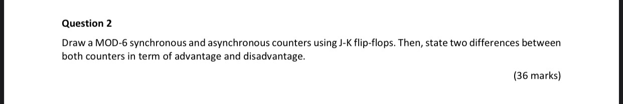 Solved Question 2 Draw a MOD-6 synchronous and asynchronous | Chegg.com
