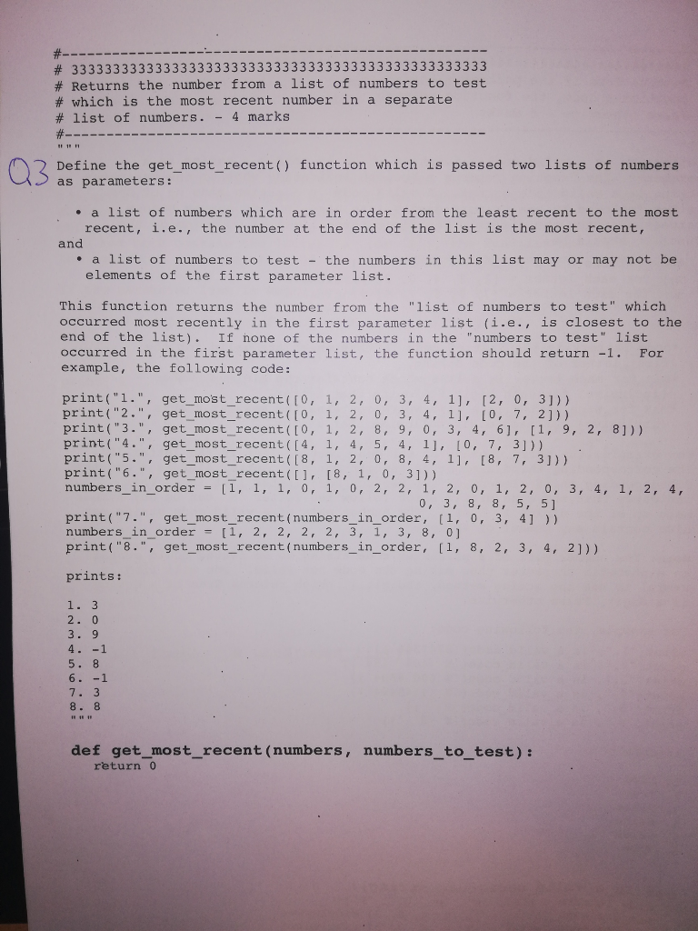 Solved Assignment 3 Questions # Returns the average of a | Chegg.com