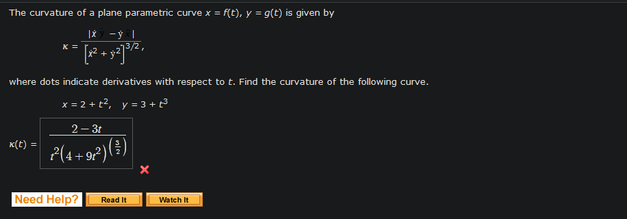 Solved The Curvature Of A Plane Parametric Curve