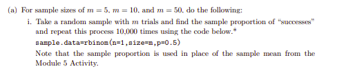Solved sample.size = samp.sizes=c(5,10,50) sample.data = | Chegg.com