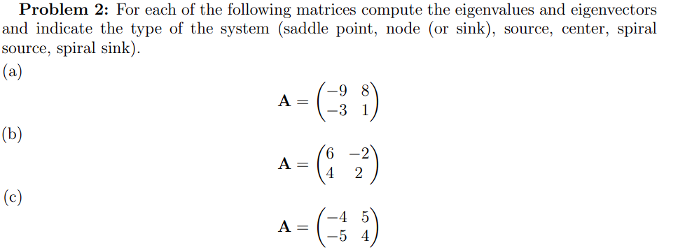 Solved Problem 2: For each of the following matrices compute | Chegg.com